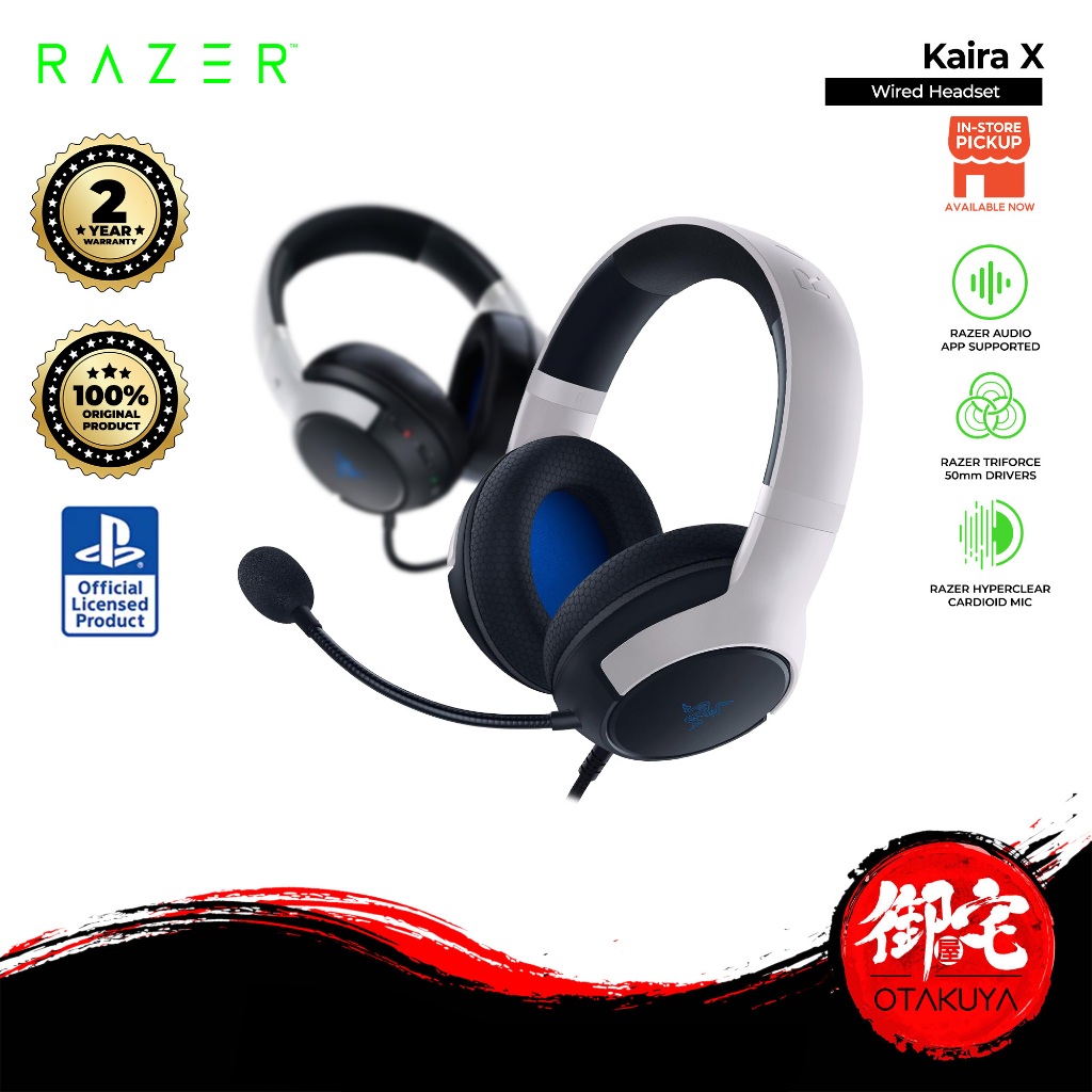 RAZER Kaira X Wired Headset TriForce Drivers HyperClear Cardioid Mic ...
