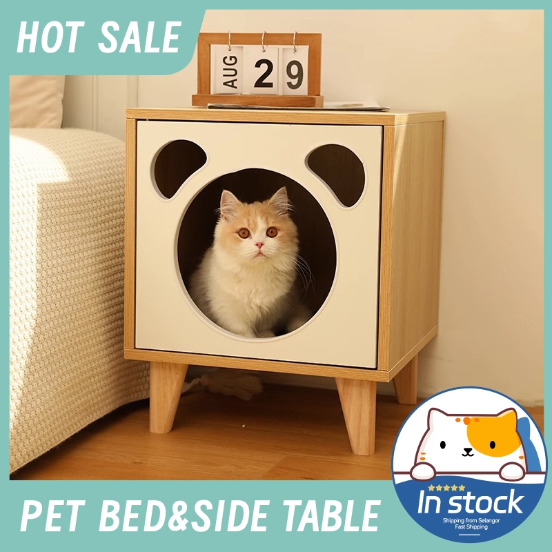 Wooden Bedside table with Cat House,Cat Condo for Large Indoor Cats ...
