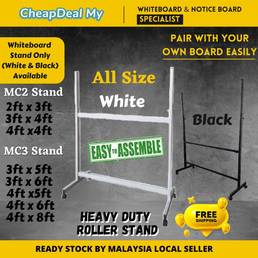 KAKI BERODA SAHAJA papan putih /ALL SIZE Whiteboard STAND ONLY (Black ...
