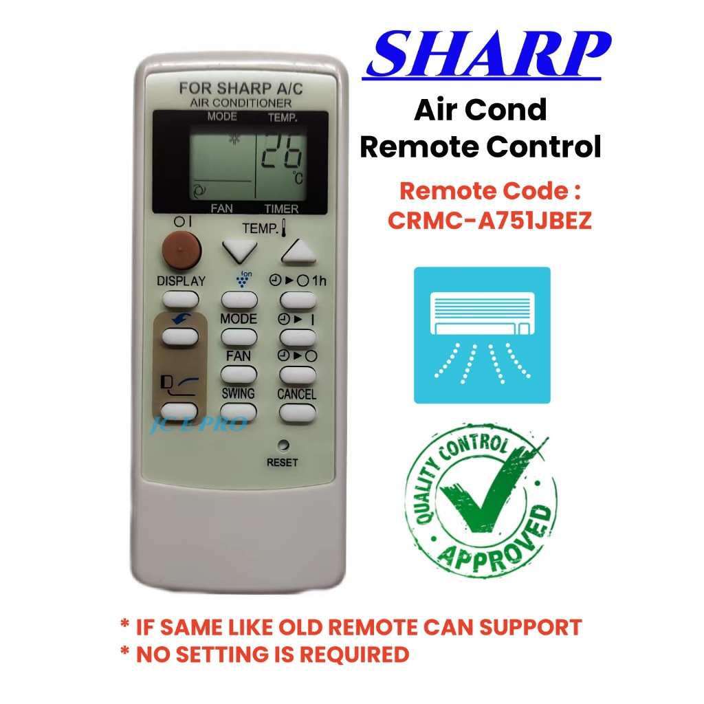 (OEM) Sharp Air Cond Remote Control (Free Holder) Sharp CRMC-A751JBEZ5 ...