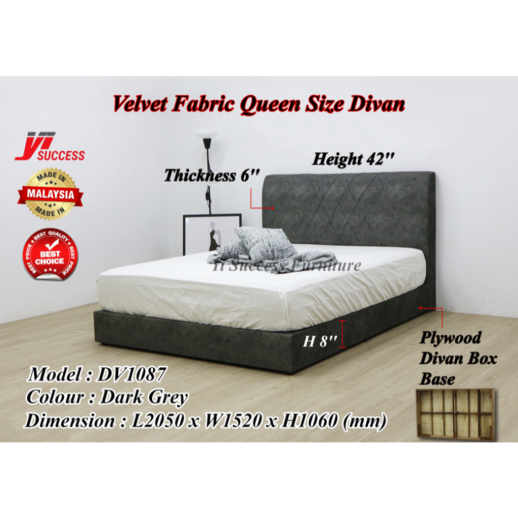 Yi Success Velvet Fabric Queen Divan Bed Frame / Plywood Divan Box ...