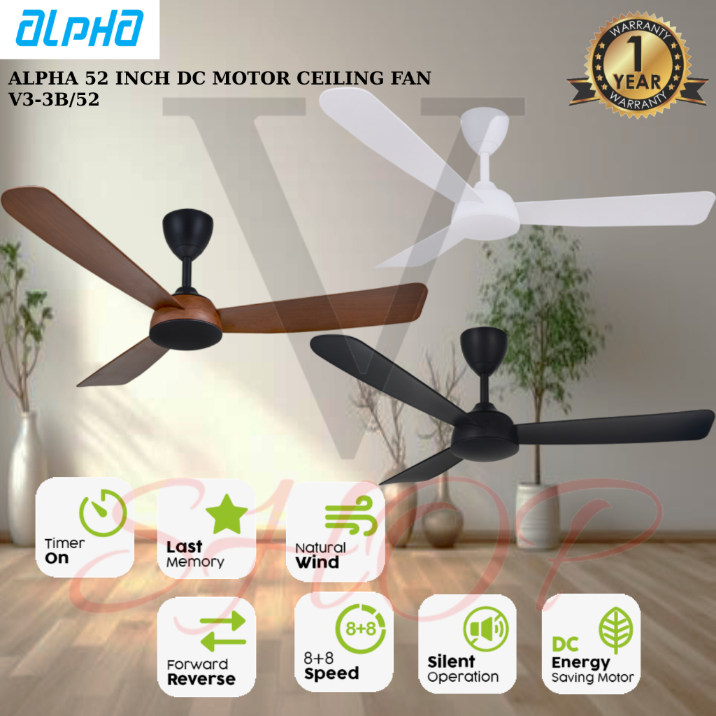 ALPHA Vannus 52" Inch DC Motor Ceiling Fan with 3 Blades V3 3B/52 || V3 ...