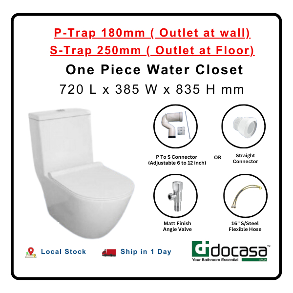 One Piece Washdown Water Closet WC P-TRAP 180MM S-TRAP 250MM Toilet Bowl Tandas Duduk For Large ...