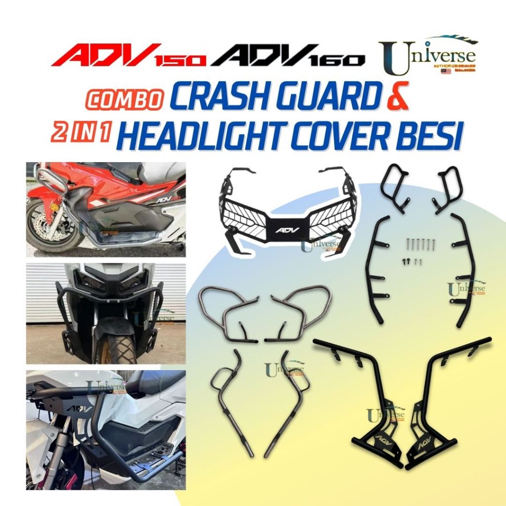 HONDA ADV 150 160 FULL ALLOY CRASH BAR ADV150 ADV160 CRASH GUARD + ALLOY ADV HEAD LAMP MASK ...