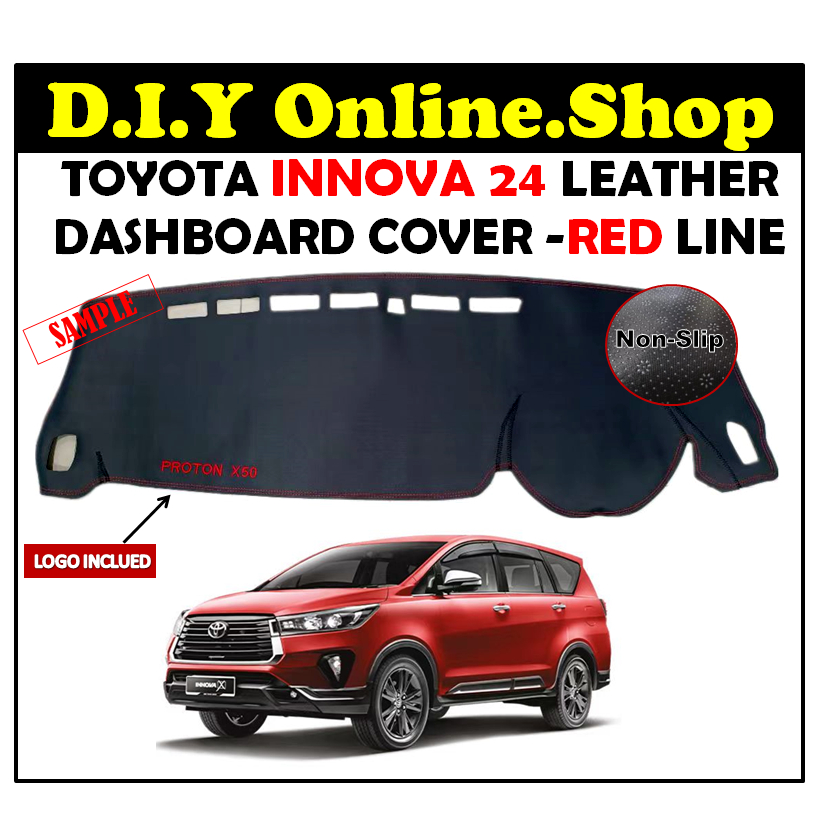 TOYOTA INNOVA 2024 NON-SLIP LEATHER DASHBOARD COVER BLACK WITH RED LINE ...