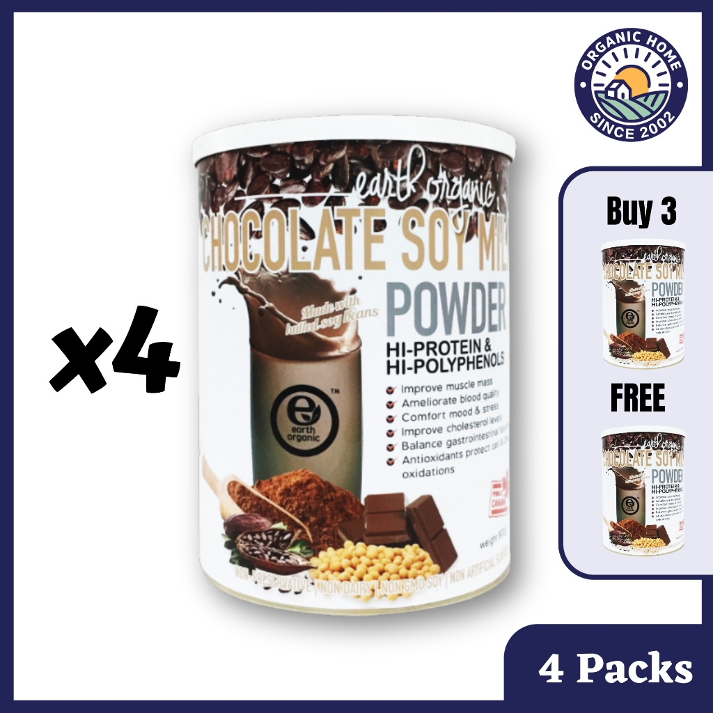 4x Earth Organic Chocolate Soy Milk Powder 有机巧克力豆奶 800g | Shopee Malaysia