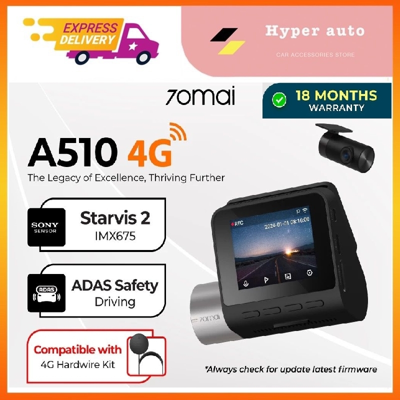 [New Launch] 70mai A510 Dash Cam Dual Vision Car Recorder with GPS ADAS | Shopee Malaysia