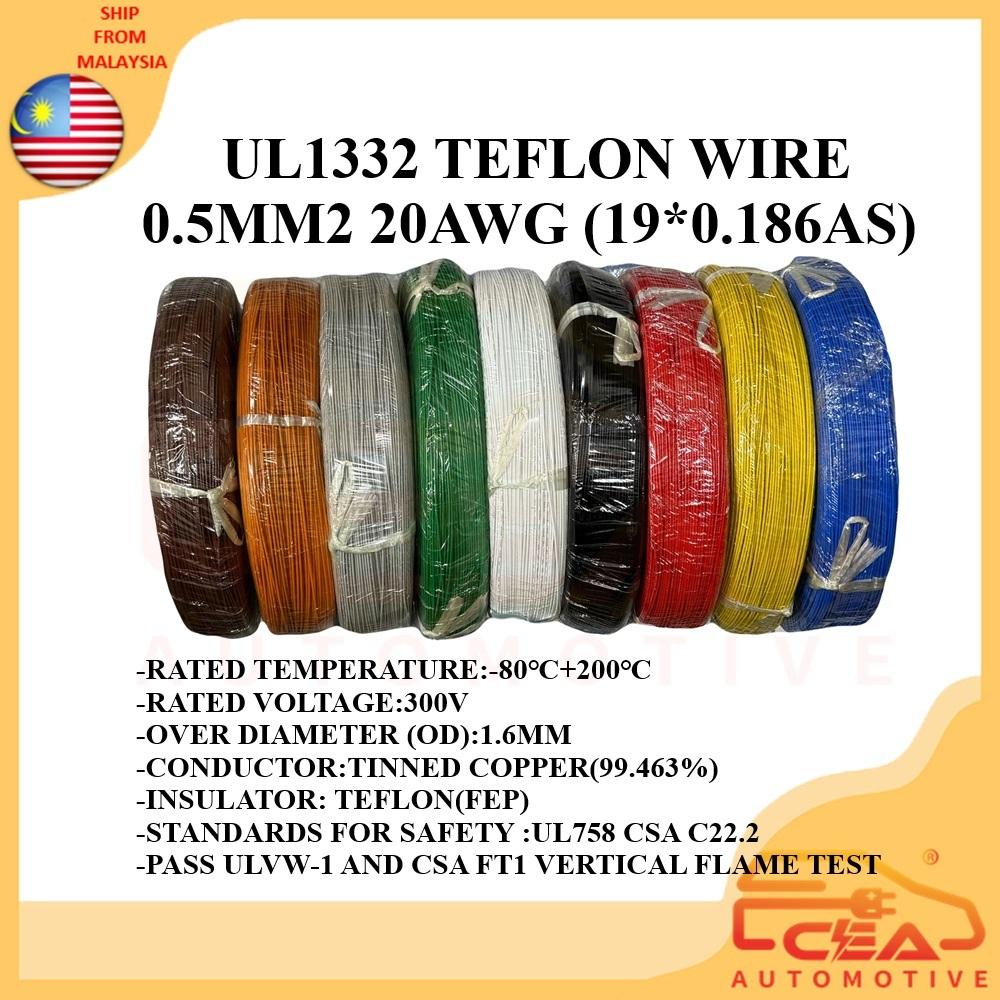 1METER 20AWG 0.5MM2 UL1332 FEP TEFLON WIRE 19*0.186AS ETFE TEFZEL MIL ...