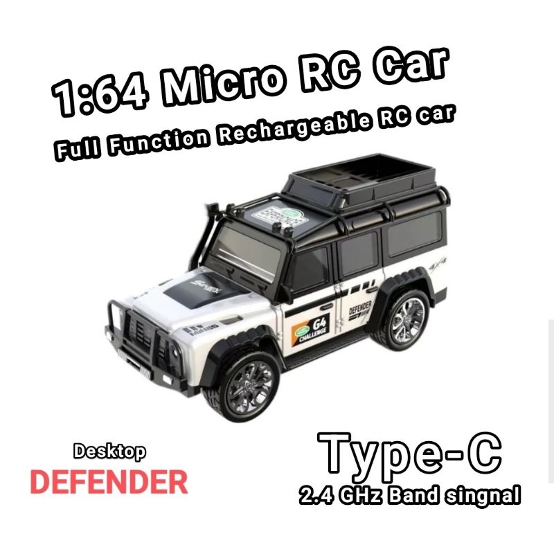 Micro RC car 1:64 scale Defender 2.4 GHz Rechargeable Toy Car mini size ...
