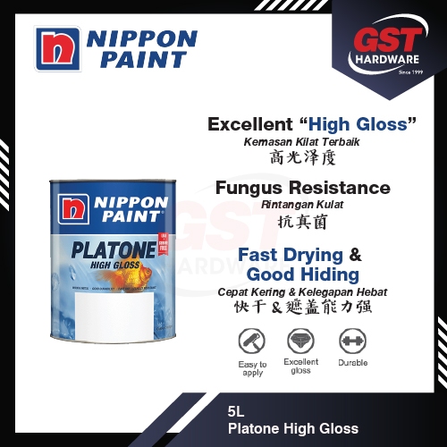 5L Nippon Paint Platone High Gloss Wood and Metal Paint Cat Rumah Kayu ...