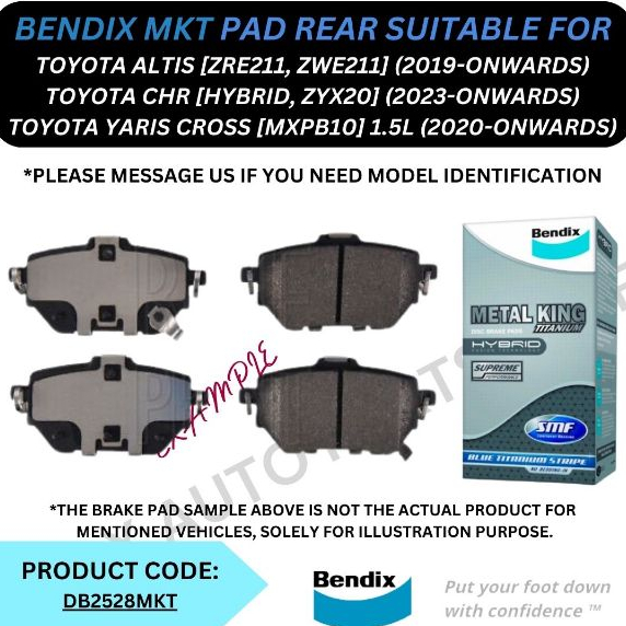 BENDIX (MKT) DISC BRAKE PAD (REAR) FOR TOYOTA ALTIS [ZRE211, ZWE211 ...