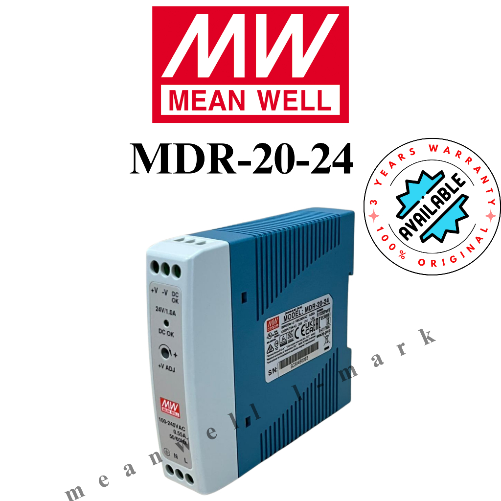 Mean Well MDR-20-24 20W 24V 1A MeanWell Single Output Industrial DIN RAIL Power Supply ~ 3 Years ...