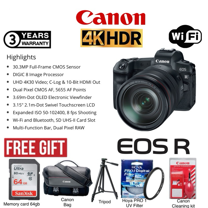 CANON EOS R RF 24-105MM F/4L IS USM 30MP 4K ORIGINAL (3 YEARS WARRANTY) CANON EOS R MIRROLESS ...