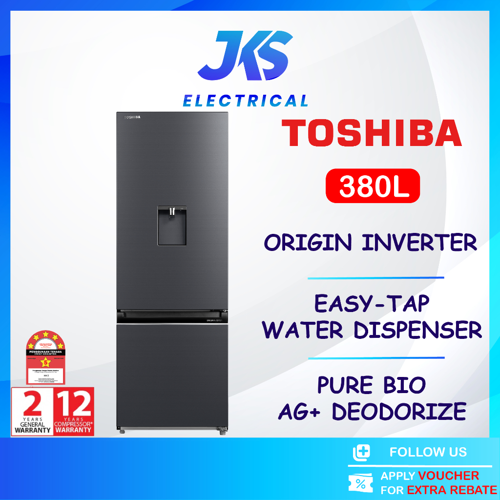 Toshiba 380L Inverter 2 Door Bottom Mount Freezer Fridge | Flex-Zone ...