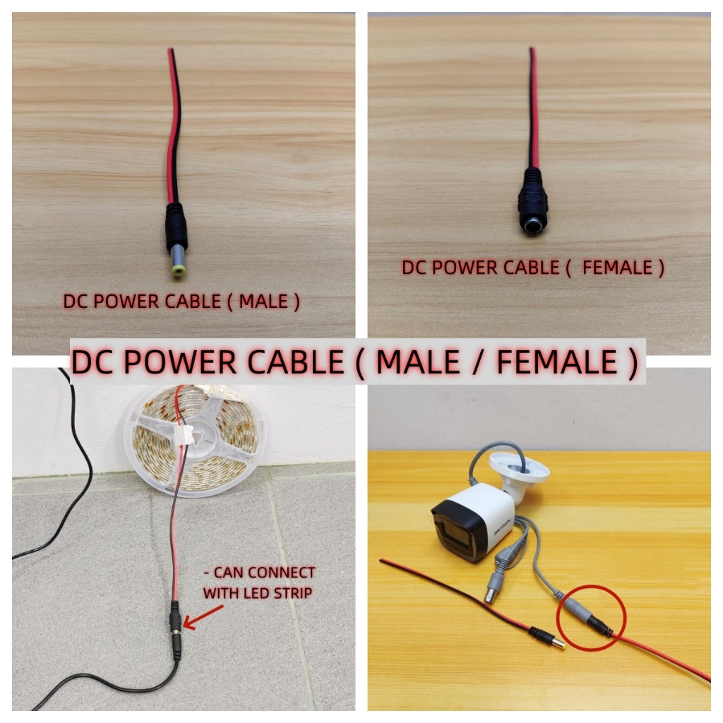 DC POWER CABLE MALE FEMALE ACCESSORIES CCTV ADAPTER CONNECTOR RED BLACK ...