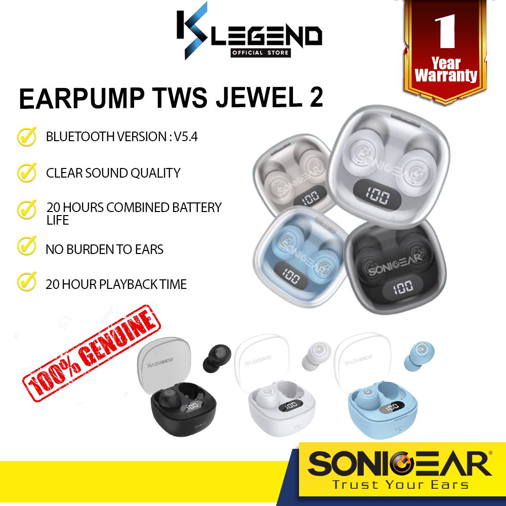 SonicGear EarPump TWS Jewel 2 ENC Bluetooth 5.4 Wireless Earbuds with ...