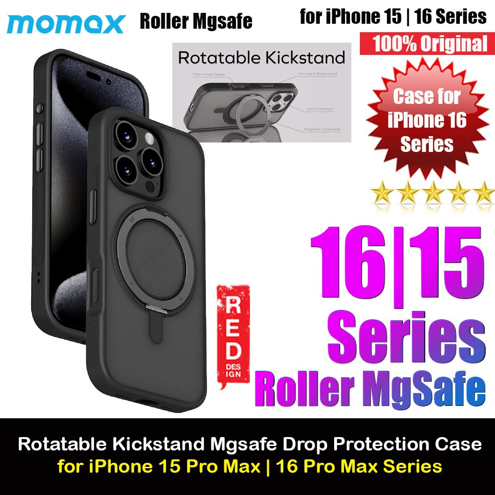 Momax Kickstand Roller Ring Magnetic Case with Rotatable Stand Drop ...