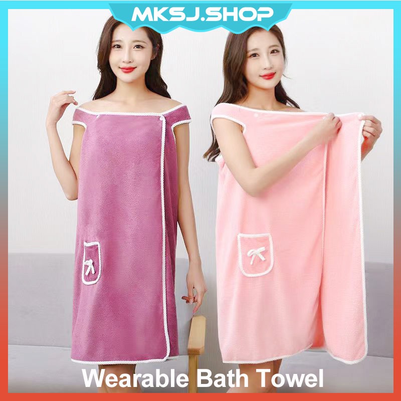 Tuala Mandi Serap Air Dewasa Bath Towel Microfiber 80x135cm Wearable Bath Towel for Girls Women ...