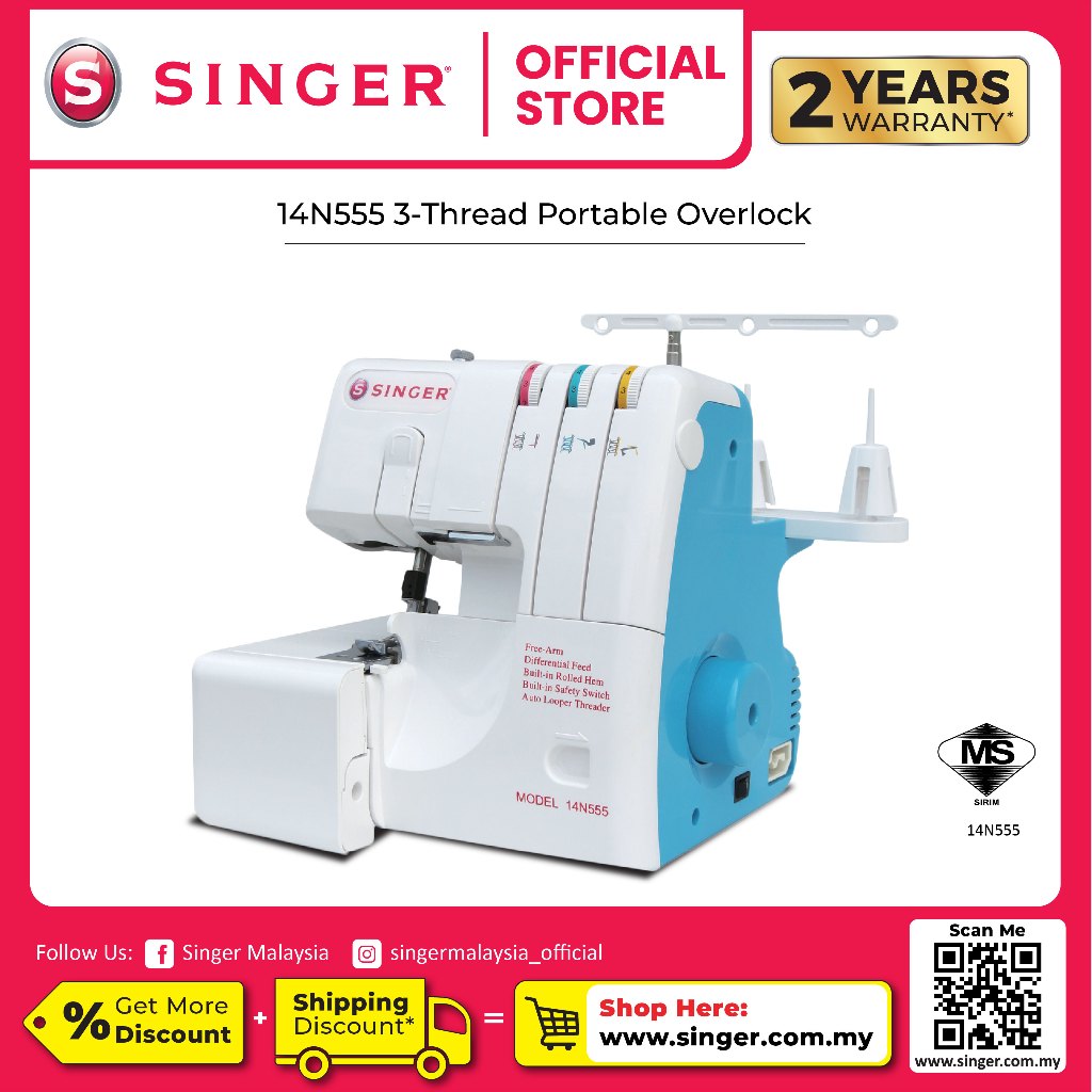 Singer 3-Thread Portable Overlock 14N555 Sewing machine | Shopee Malaysia