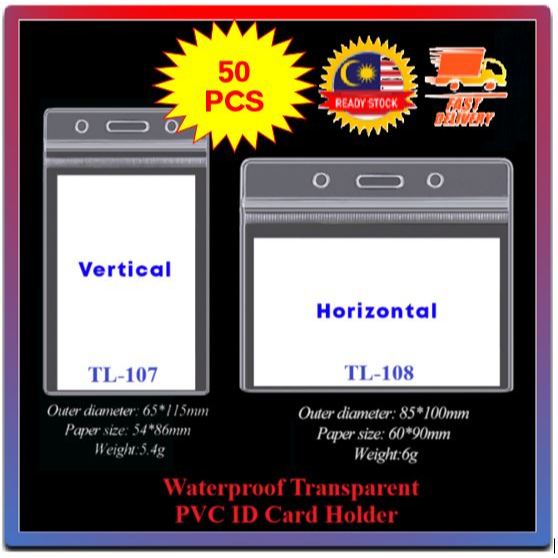 【50PCS】Transparent Waterproof PVC ID Card Holder PVC Name Badge ID ...