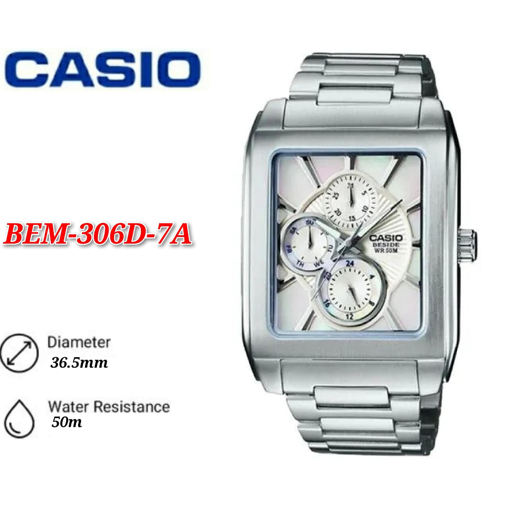 Casio BESIDE Men Multi Hands PEARL FACE Watch BEM-306D-7A | Shopee Malaysia
