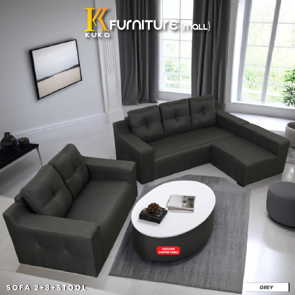 Modern Sofa 3 Seater + 2 Seater + Stool L Shape Sofa Murah Cushion ...