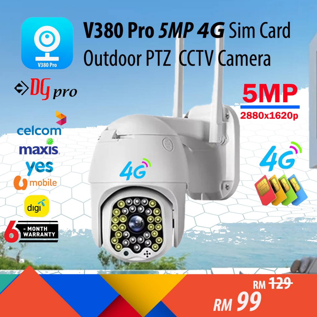 V380 PRO 4G Sim Card 5MP 2880x1620p Weatherproof Outdoor PTZ Wireless ...