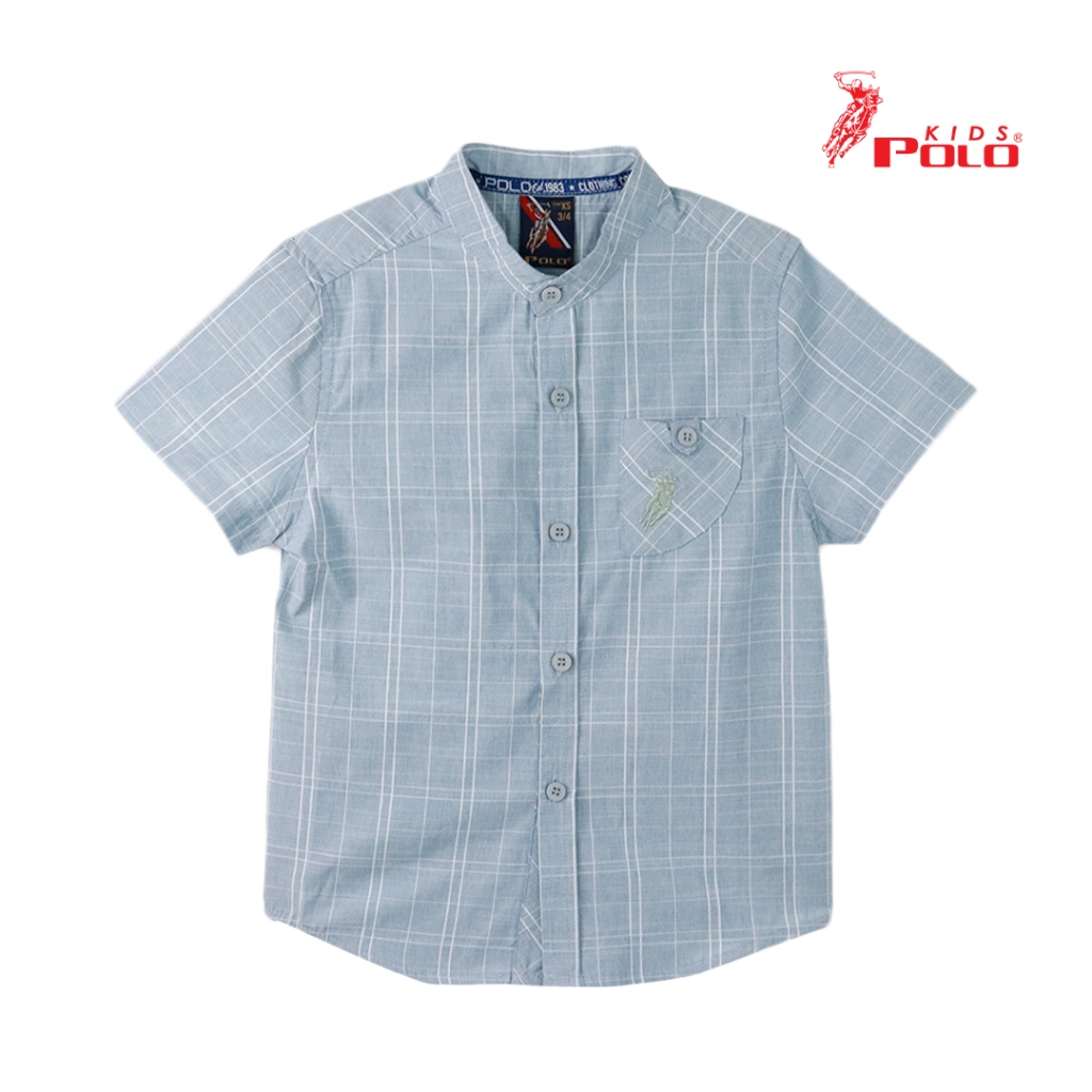 Polo Kids Boy Mandarin Collar Dusty Blue Woven Shirt 03-102770 | Shopee ...