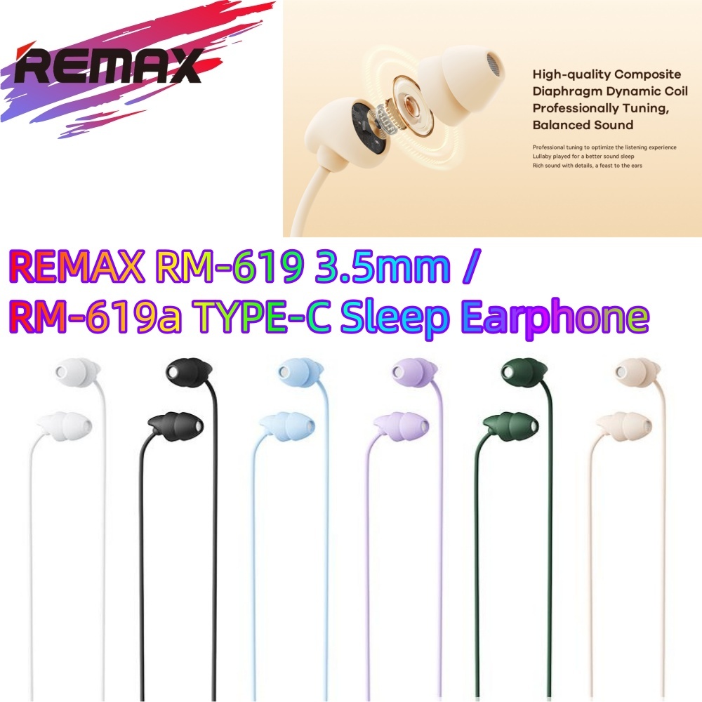 REMAX RM-619 Wired 3.5mm / RM-619a TYPE-C Sleep Earphone In Ear With Mic | Shopee Malaysia