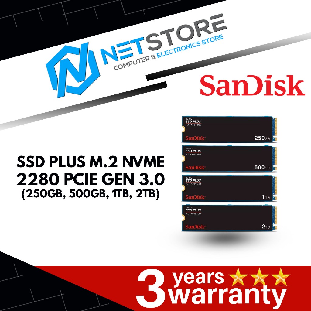 SANDISK SSD PLUS M.2 NVME 2280 PCIE GEN 3.0 (250GB, 500GB, 1TB, 2TB) | Shopee Malaysia