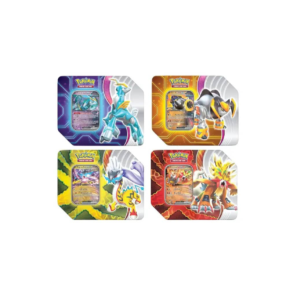 Pokemon TCG Iron Crown EX,Tin Raging Bolt EX,Tin Gouging Fire EX,Tin ...