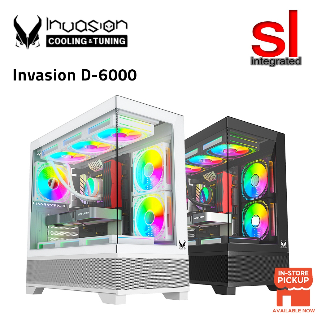 Invasion D-6000 Tempered Glass M-ATX Gaming Case - Black/White With ...
