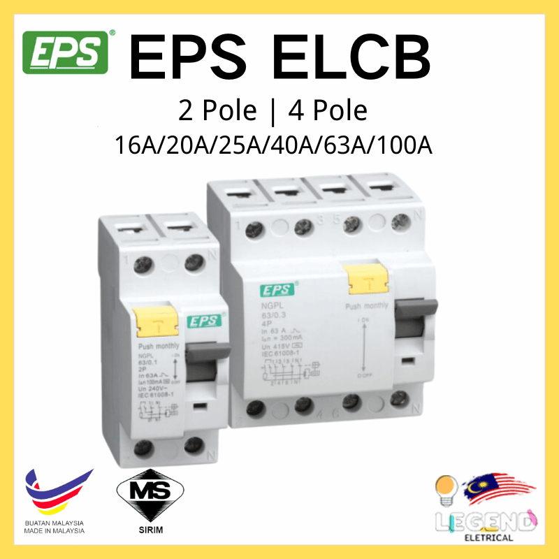 EPS 2Pole 4Pole ELCB RCCB | 25A/40A/63A/100A | 10MA/30MA/100MA/300MA | Shopee Malaysia