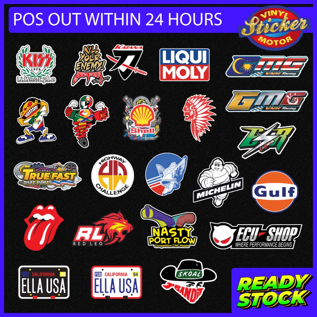 STICKER STIKER MOTOR SHELL BLACK DOG BELL HELMET MALAYSIA FLAG STP ...