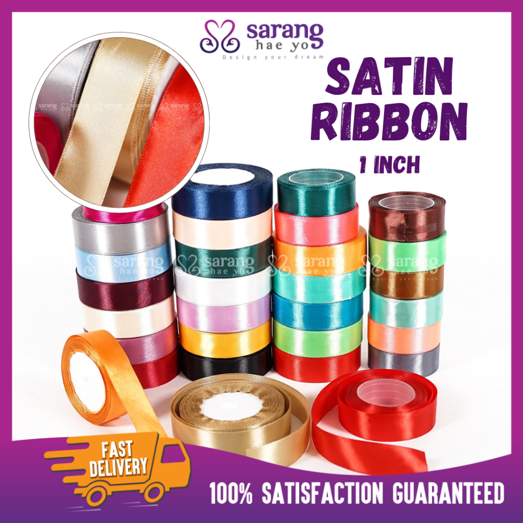 13Yds & 25Yds 2.5cm 1 Inch Satin Ribbon Reben Hadiah Thick Ribbon Riben ...