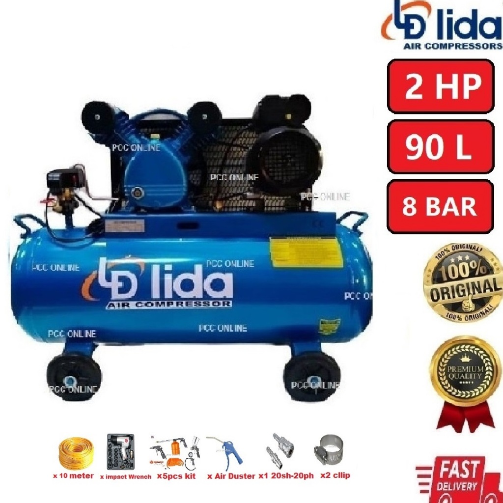 LIDA Air Compressor /Compressor Angin /Pam Angin 2HP 90Liter 8Bar ...