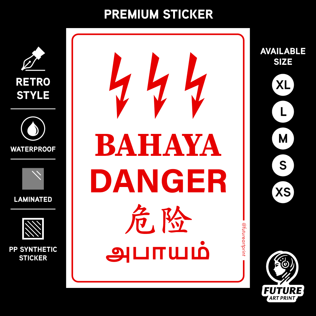 Bahaya Danger 危险. Premium Sticker Sign Signage Label. Elektrik Electric ...