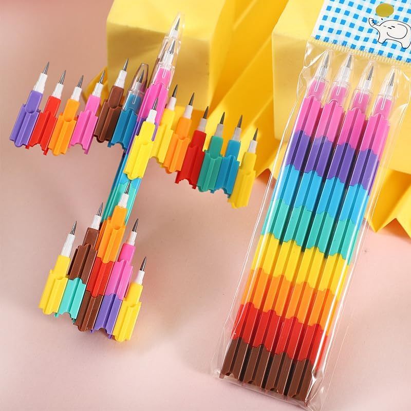 12pcs Stackable Plastic Pencils, Multipoint Non-Sharpening Stackable ...