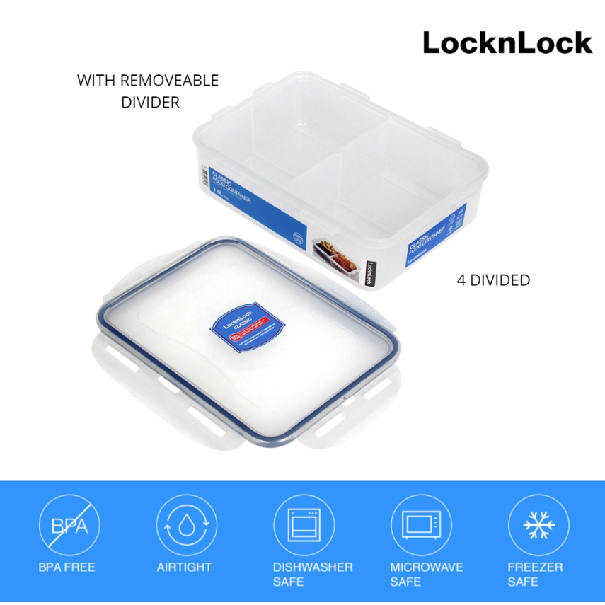 LocknLock Classic Food Container with divider 1.6L, AIRTIGHT, REFRIGERATOR, KITCHEN ACCESSORIES ...