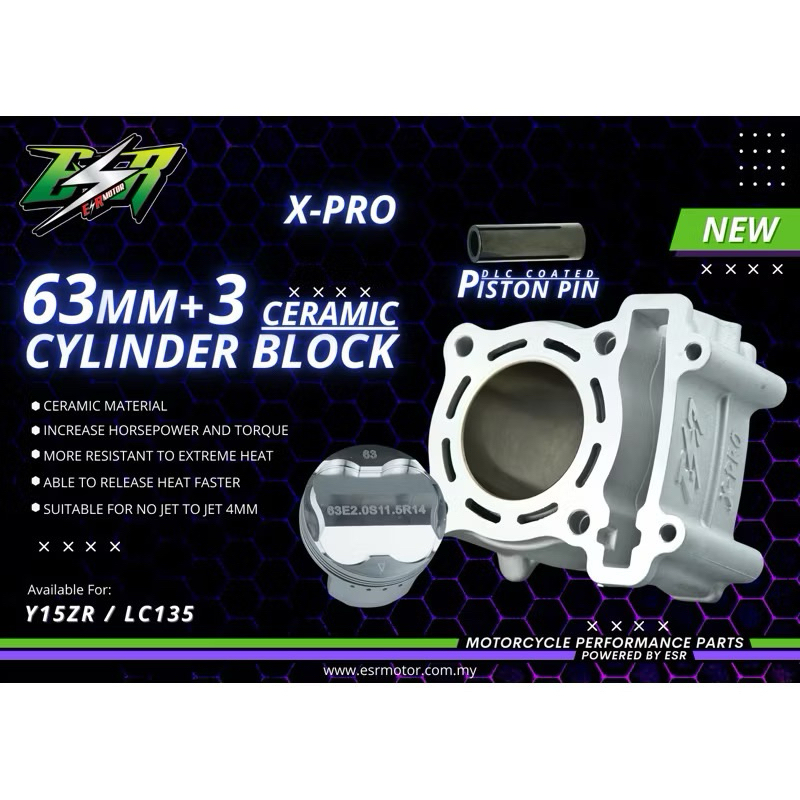 ESR MOTOR 100% ORIGINAL BLOCK X-PRO LC135 Y15ZR Y16ZR NVX155 57MM 58MM ...