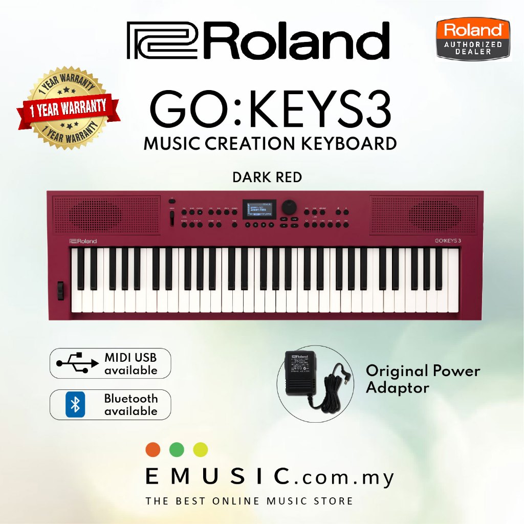 Roland GO:KEYS3-RD Dark Red Music Creation 61 Keys Keyboard (GO KEYS GO ...