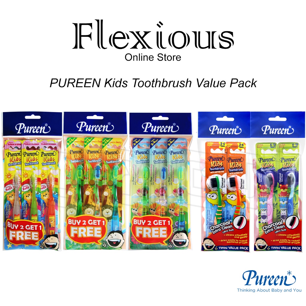 *PUREEN* Kids Toothbrush Classic Charcoal Value Pack ( Below 2 Years ...