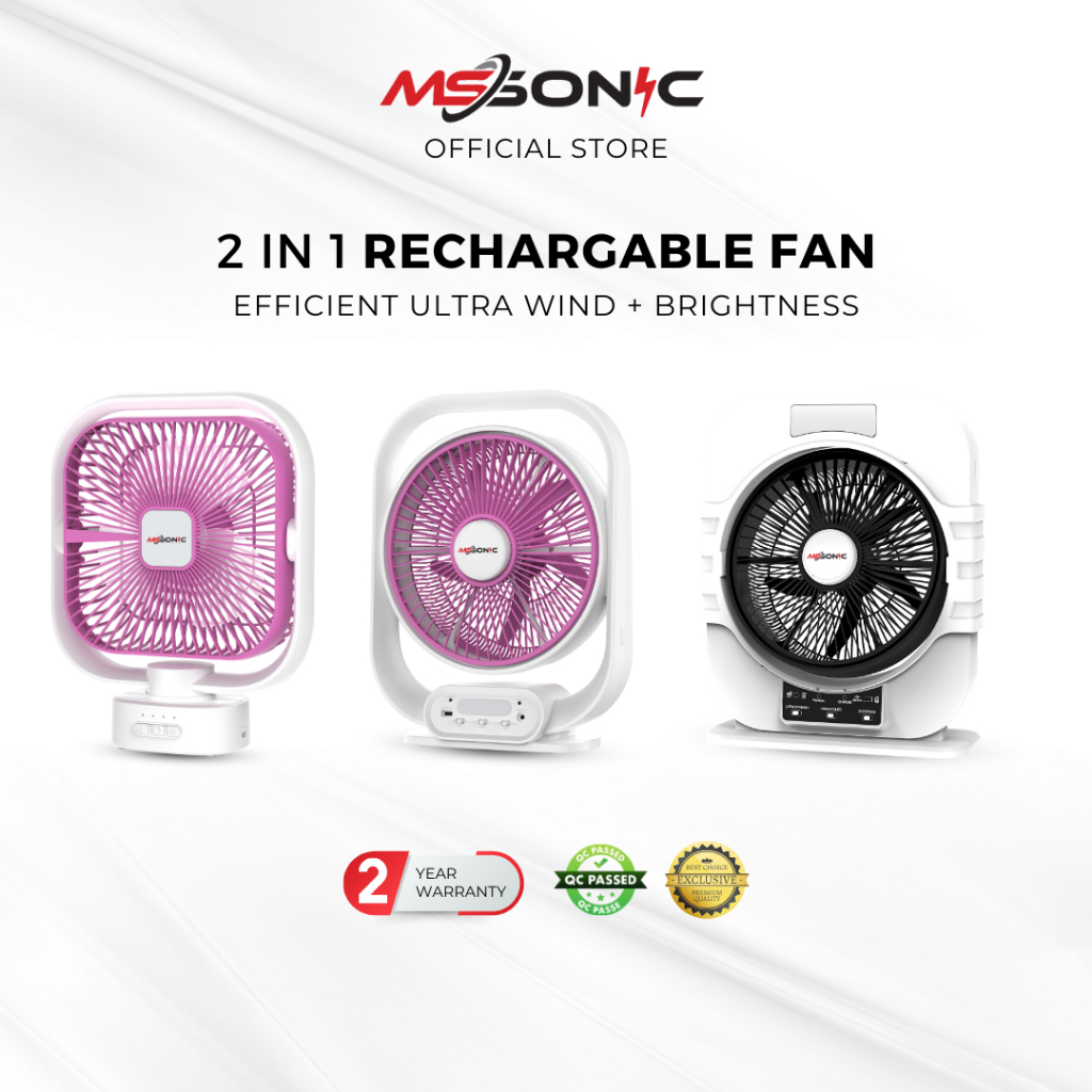 [2 In 1] MS SONIC Rechargeable Portable Table Fan Wireless with LED ...