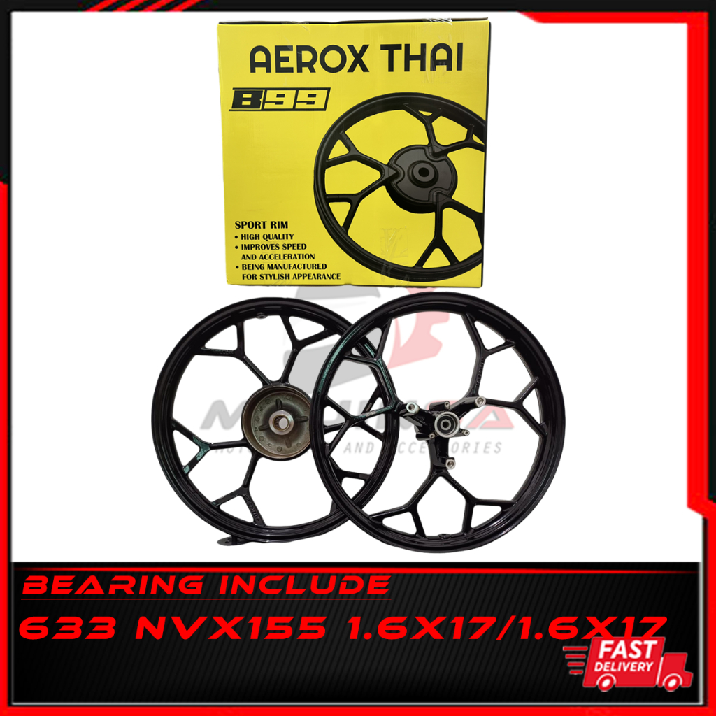 SPORT RIM AEROX THAI 6 BATANG FULL CHOP NVX155 633 BRIGHT BLACK Cast ...