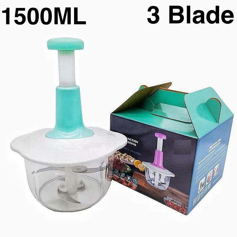 Hand Press Push Food Processor Chopper 1500ML Chopping Fruits Vegetable ...
