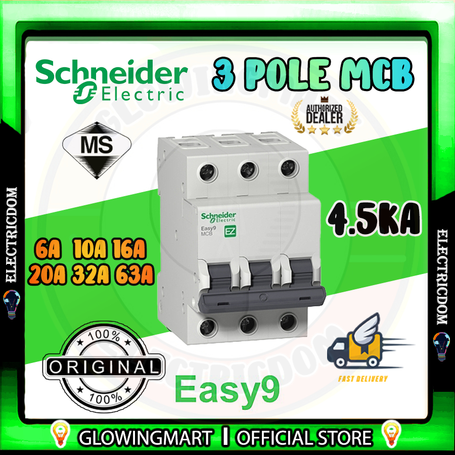 Schneider Easy9 6A 10A 16A 20A 32A 40A 63A 3 Pole MCB 4.5KA | Shopee Malaysia