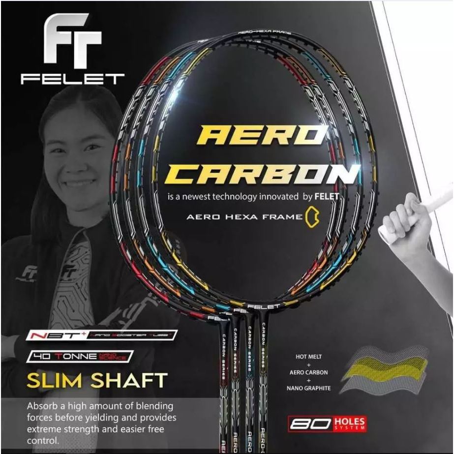 FELET Aero Carbon Pro Badminton Raket Pakej Tali + Grip Endorse by ...