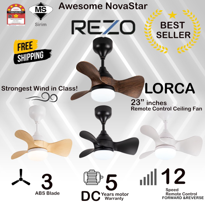 REZO LORCA 23” mini DC motor ceiling Fan with Remote control / Kipas ...