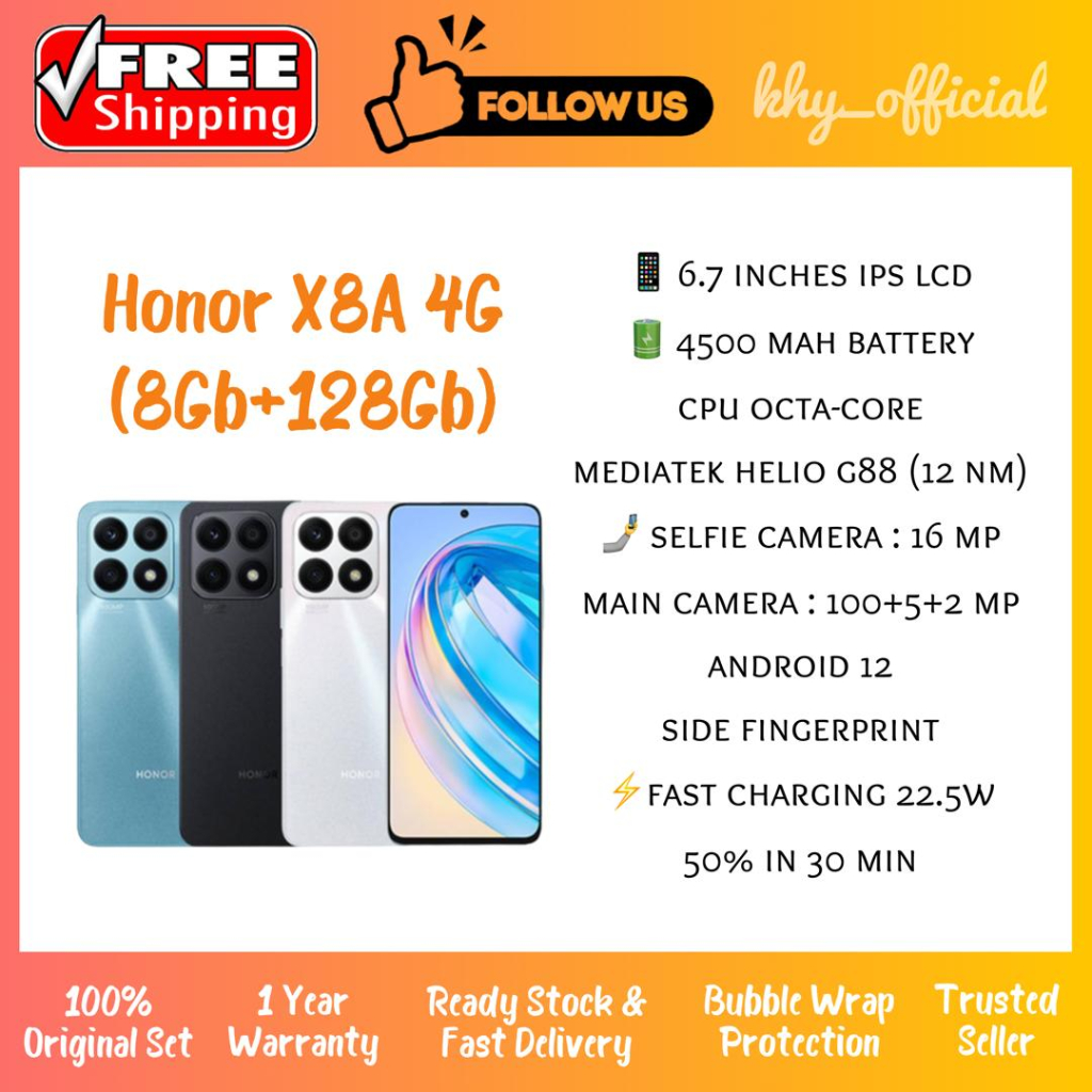 New Smartphone Original Honor X8a 4G [ 8Gb Ram+128Gb Rom | 100MP Ultra ...
