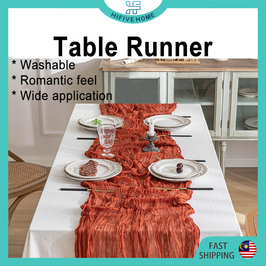 Table Runner Cheese Cloth Wrinkle Alas Meja Panjang Washable for ...